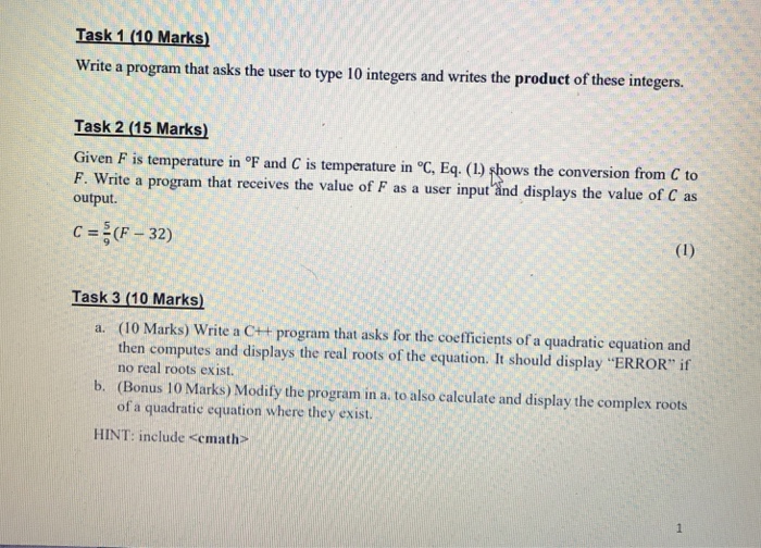 Solved Task 1 10 Marks Write A Program That Asks The User 2168