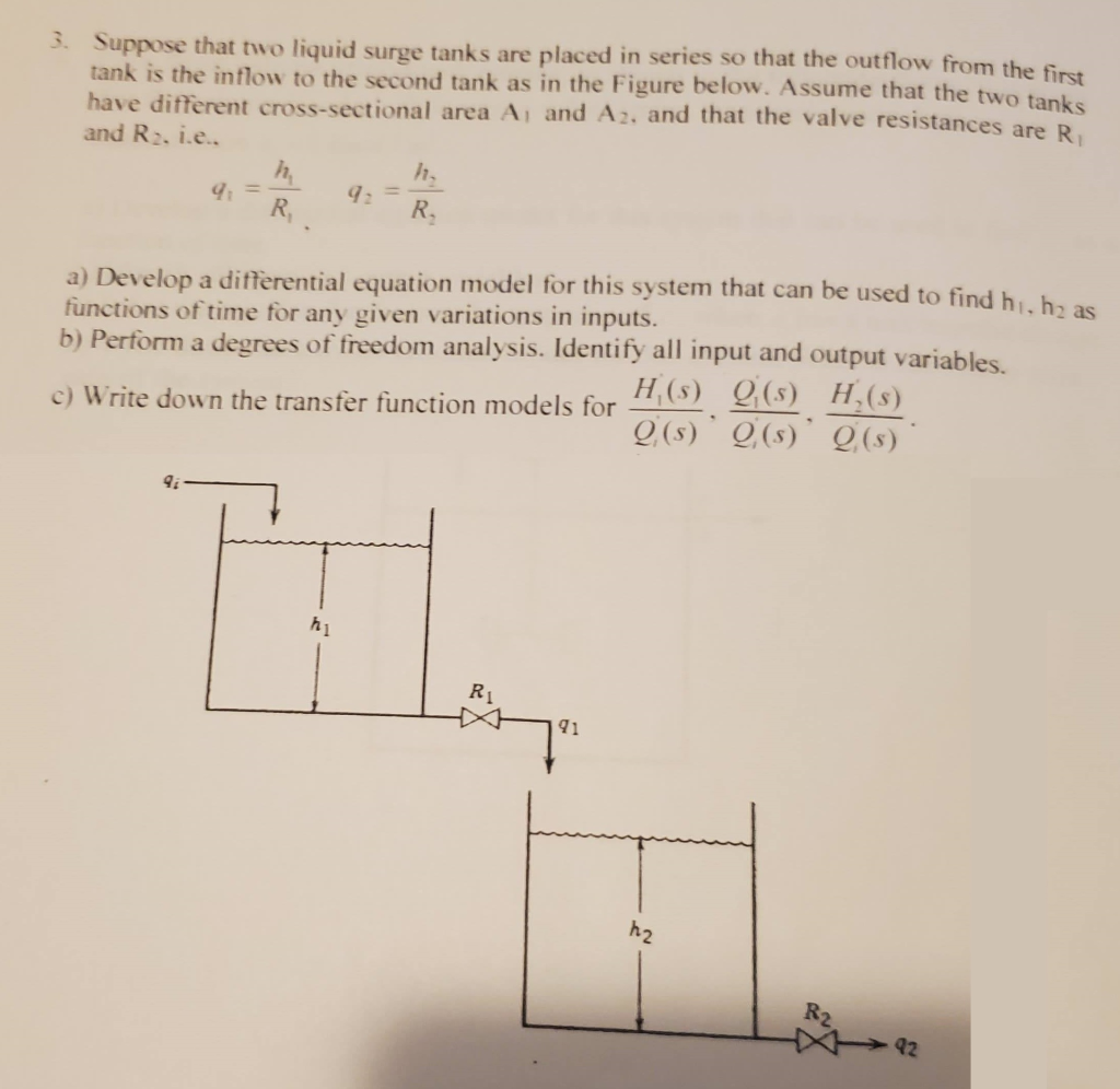 Solved 3. Suppose that tivo liquid surge tanks are placed in | Chegg.com