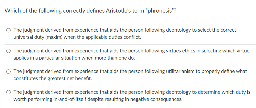 Which of the following correctly defines Aristotle's | Chegg.com