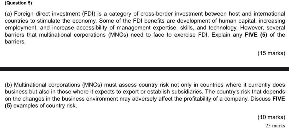 Solved (a) Foreign direct investment (FDI) is a category of | Chegg.com