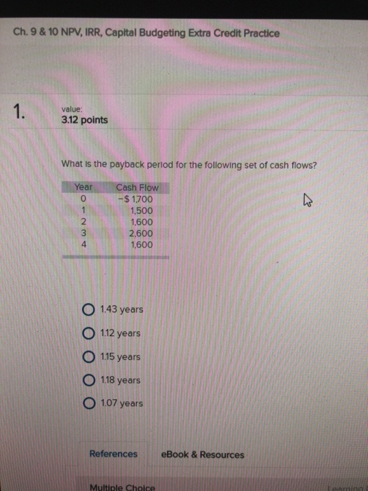 Solved Ch. 9 & 10 NPV, IRR, Capital Budgeting Extra Credit | Chegg.com