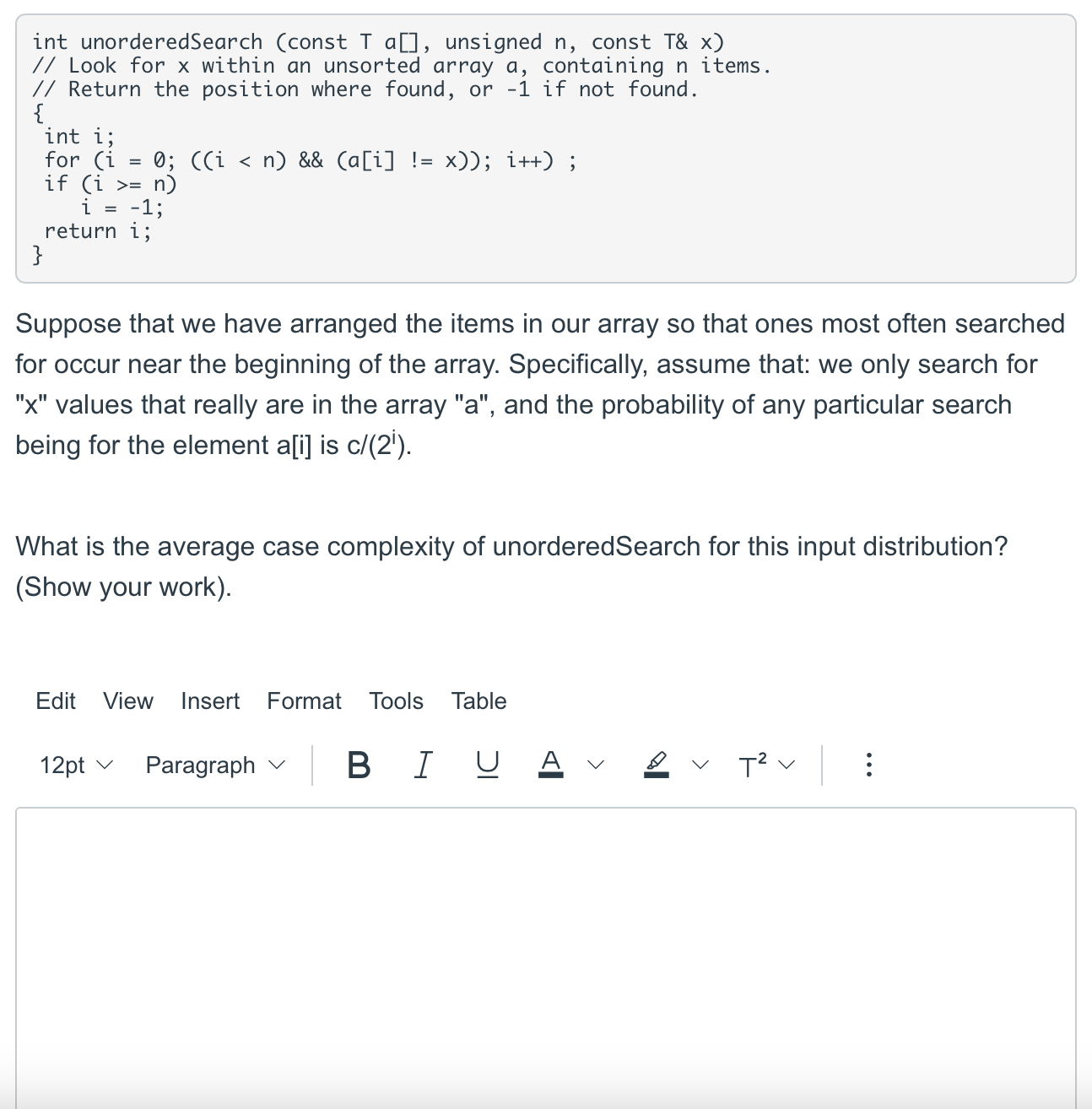 Solved int unorderedSearch (const Ta[], unsigned n, const | Chegg.com