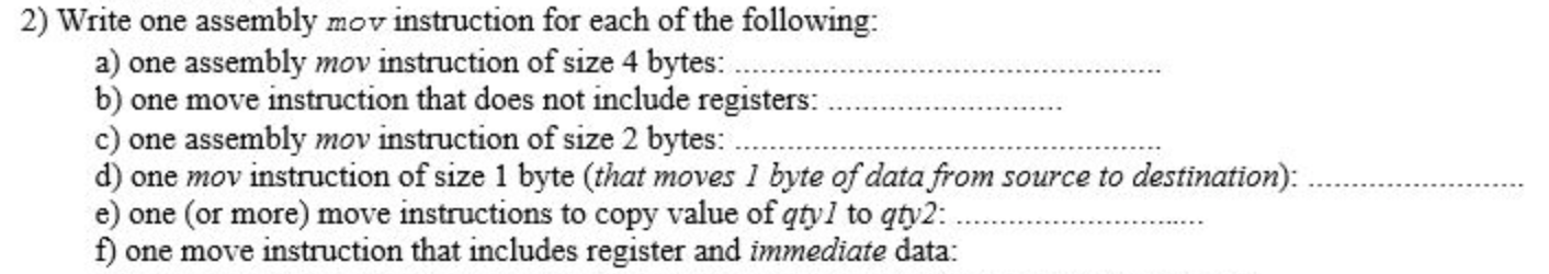 2) Write one assembly mov instruction for each of the | Chegg.com