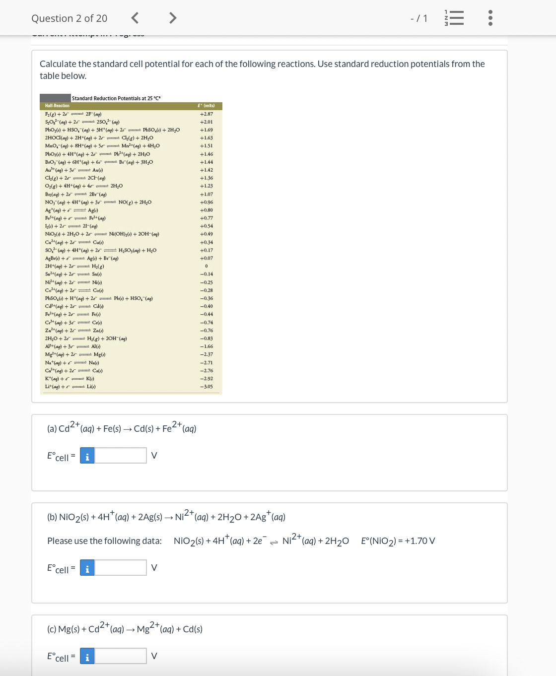 Calculate the standard cell potential for each of the | Chegg.com