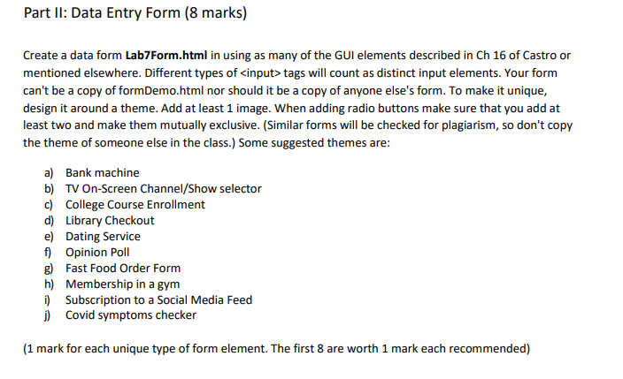Part II: Data Entry Form (8 marks) Create a data form | Chegg.com