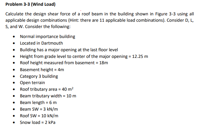 Problem 3-3 (Wind Load) Calculate the design shear | Chegg.com