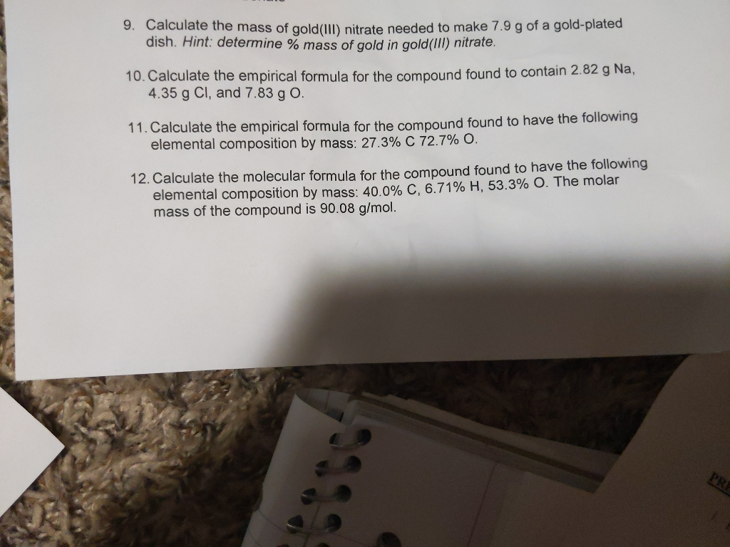 Solved 9. Calculate the mass of gold(III) nitrate needed to | Chegg.com