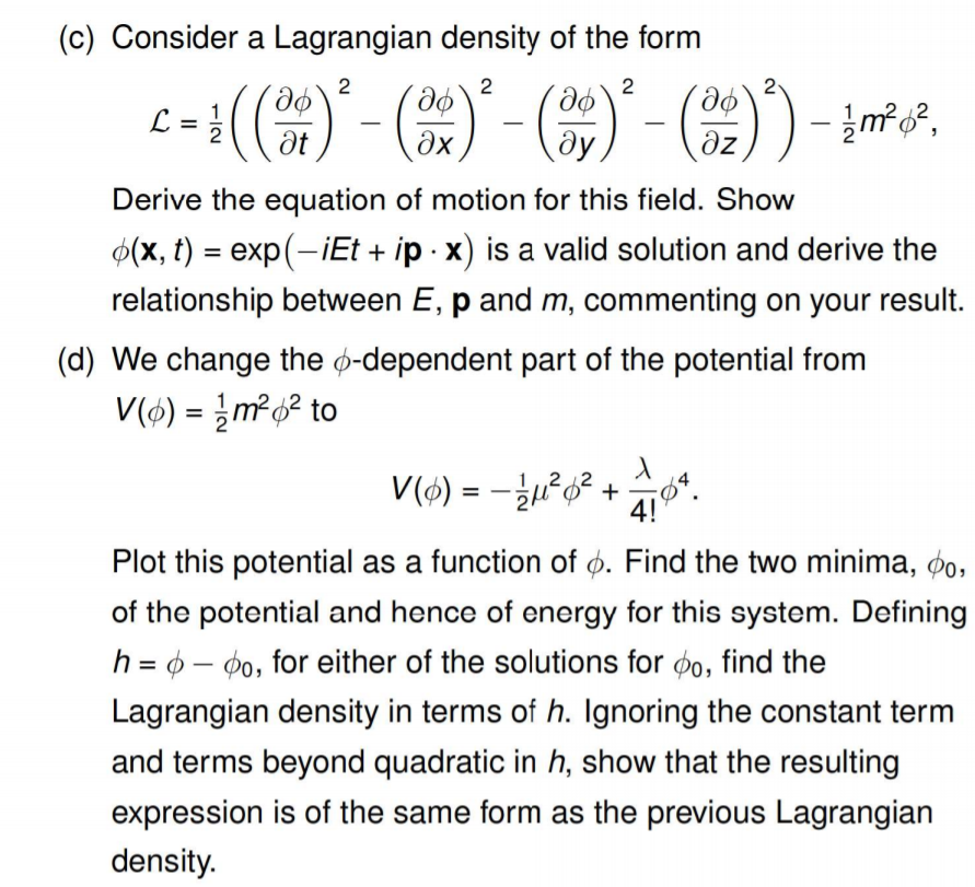 (c) Consider a Lagrangian density of the form до (до | Chegg.com