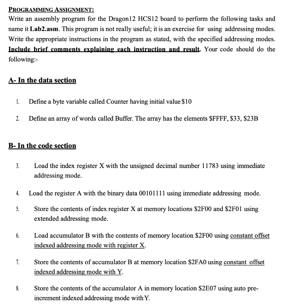 PROGRAMMING ASSIGNMENT: Write an assembly program for | Chegg.com