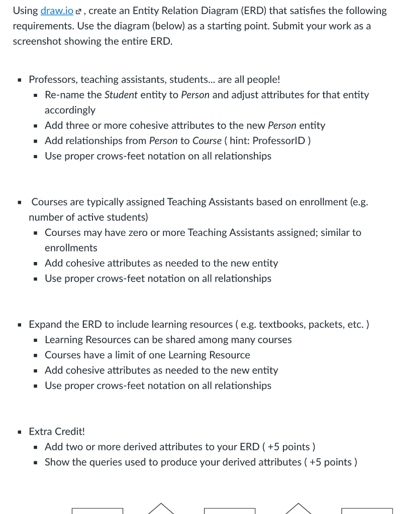 Solved Using draw.io e, create an Entity Relation Diagram | Chegg.com