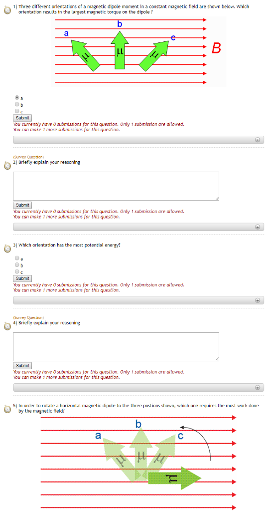 Solved 1)Three different orientations of a magnetic dipole | Chegg.com