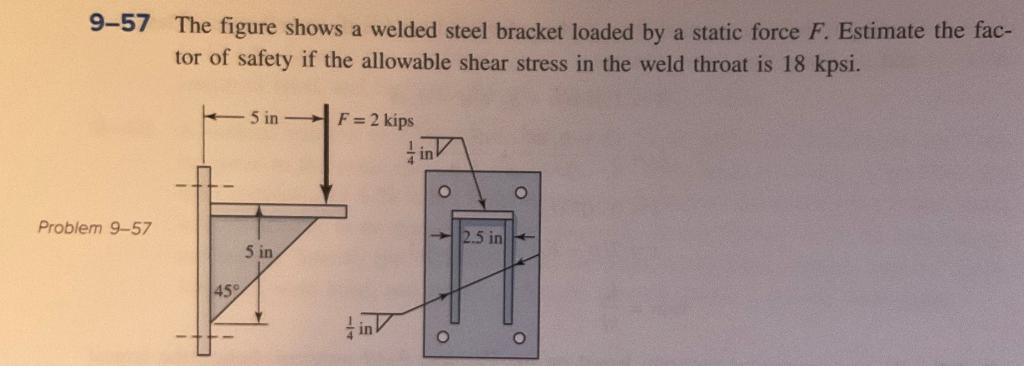 Solved 9-57 The figure shows a welded steel bracket loaded | Chegg.com