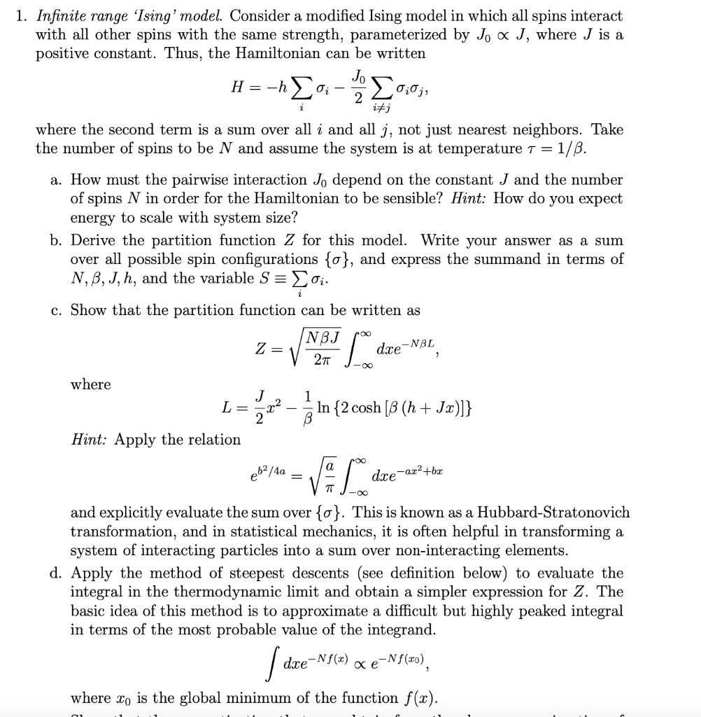 Solved Infinite range 'Ising' model. Consider a modified | Chegg.com