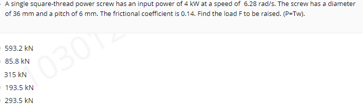 Solved A single square-thread power screw has an input power | Chegg.com