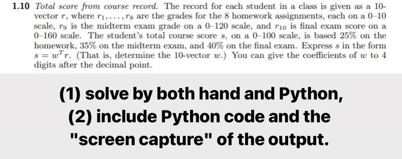 Solved .10 Total score from course record. The record for | Chegg.com