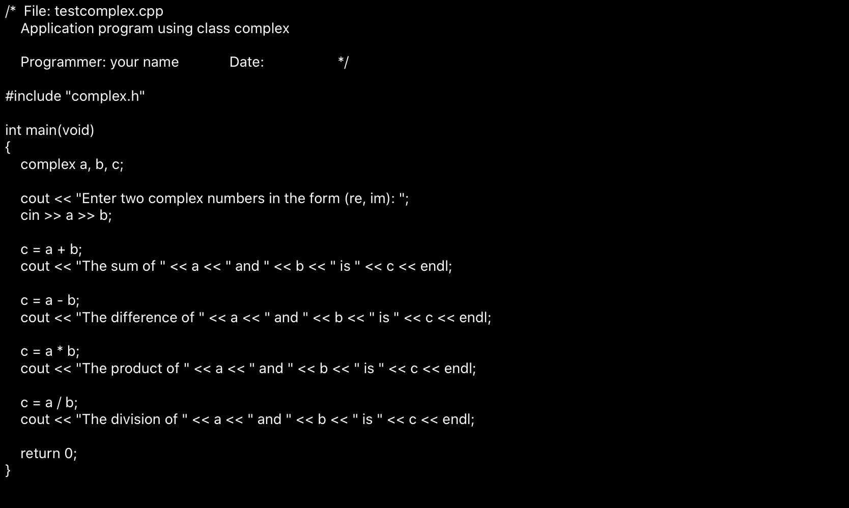 Solved 3. Rather than using the complex header file we can | Chegg.com