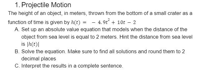 Solved The height of an object, in meters, thrown from the | Chegg.com