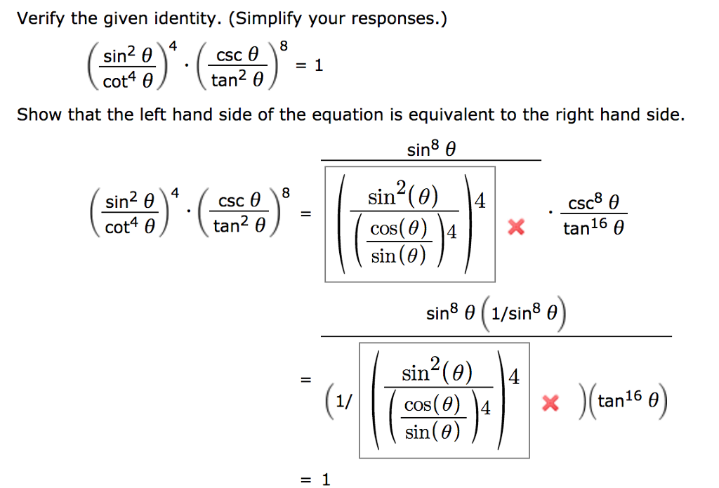 Solved Verify the given identity. (Simplify your responses.) | Chegg.com