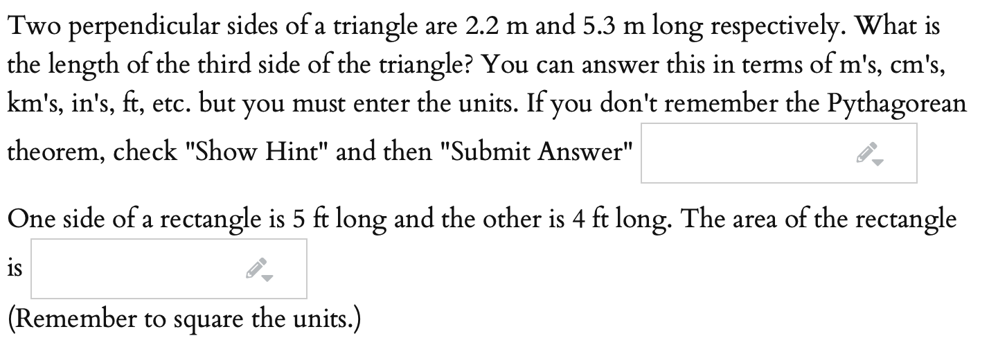 Solved Two perpendicular sides of a triangle are 2.2 m and | Chegg.com