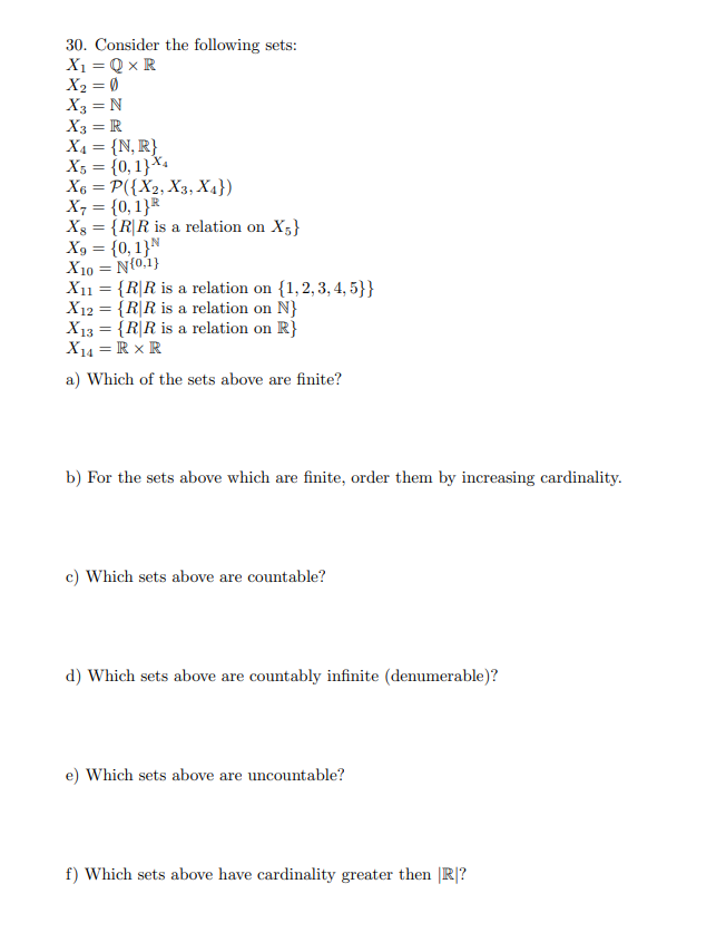 Solved 30. Consider the following sets: | Chegg.com
