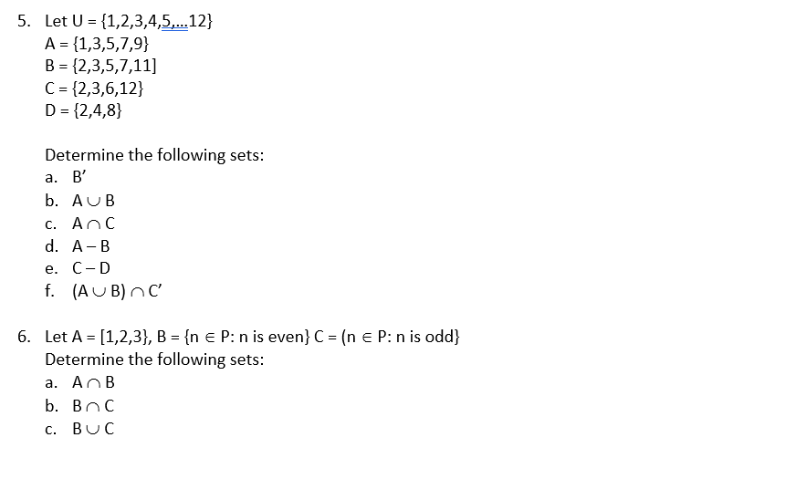 Solved 1. Describe the members of the following sets, given | Chegg.com