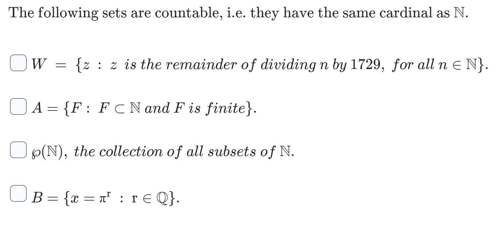 Solved The following sets are countable, i.e. ﻿they have the | Chegg.com