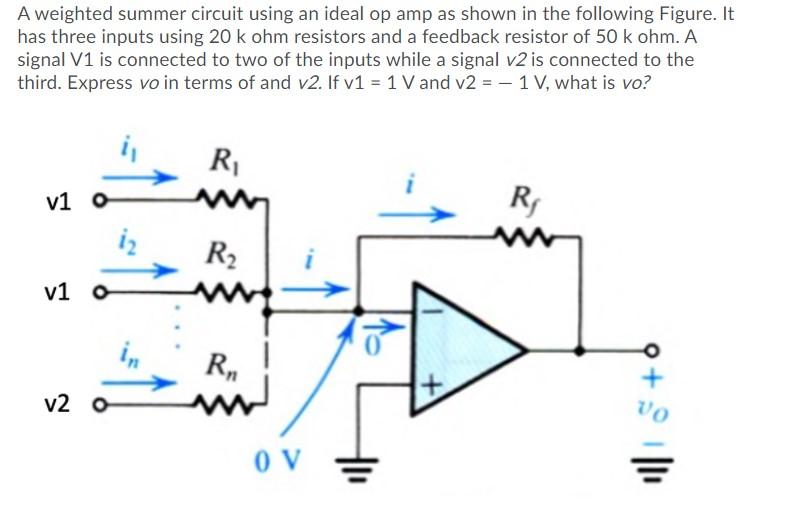 Solved A weighted summer circuit using an ideal op amp as | Chegg.com