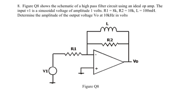 Solved Figure Q8 shows the schematic of a high pass filter | Chegg.com