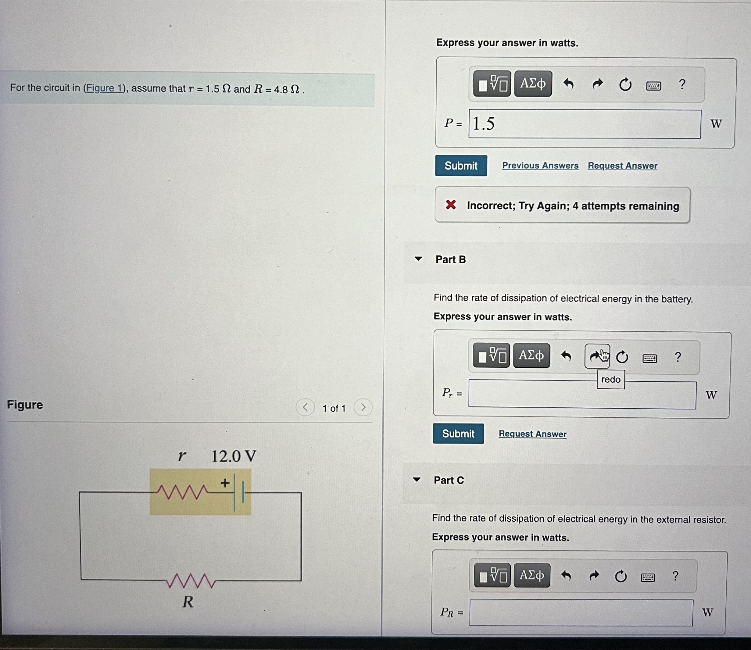 Solved Express your answer in watts.For the circuit in | Chegg.com