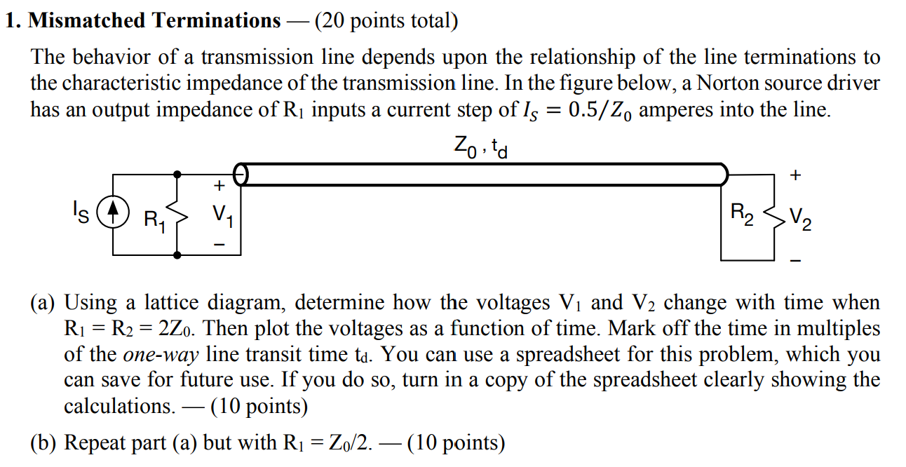 Solved 1. Mismatched Terminations — (20 points total) The | Chegg.com