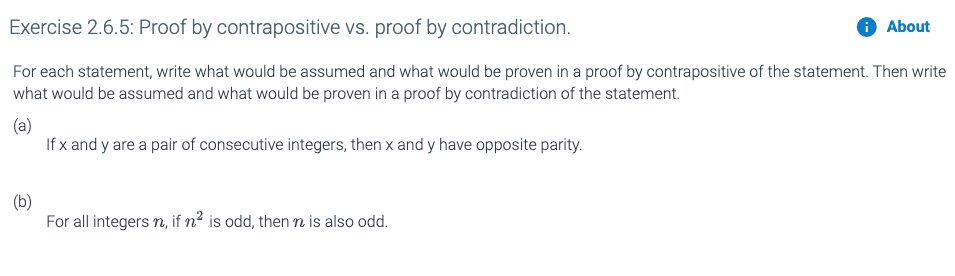 Solved Exercise 2.6.5: Proof by contrapositive vs. proof by | Chegg.com