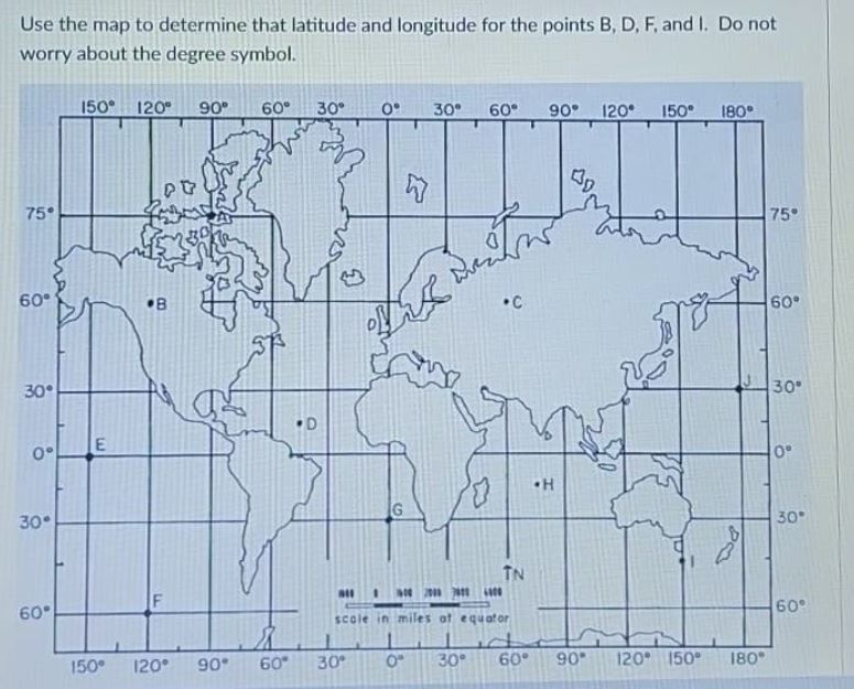 Solved Use the map to determine that latitude and longitude | Chegg.com