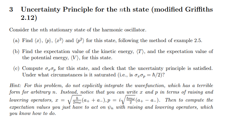 Solved 3 ﻿Uncertainty Principle for the nth state (modified | Chegg.com