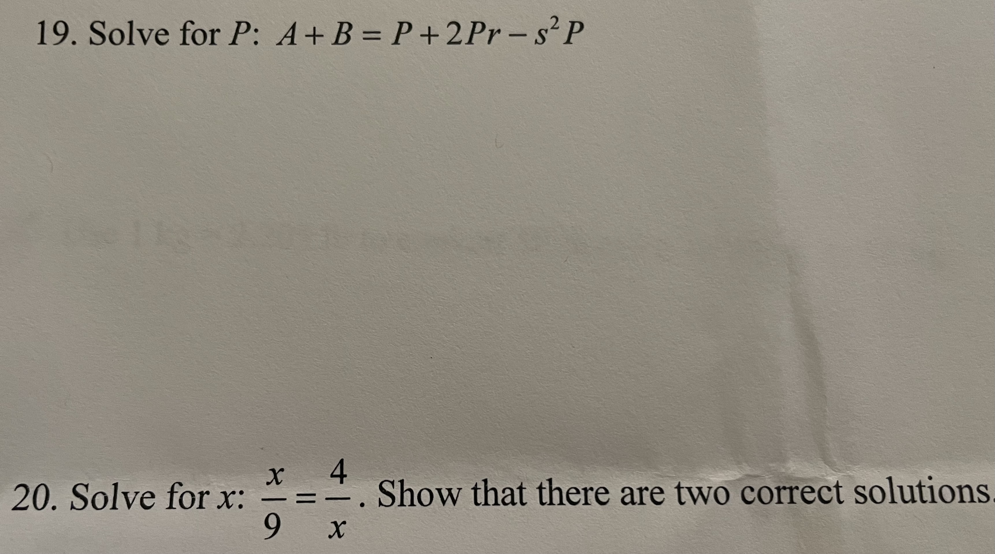 Solved Solve for P:A+B=P+2Pr-s2PSolve for x:x9=4x. ﻿Show | Chegg.com