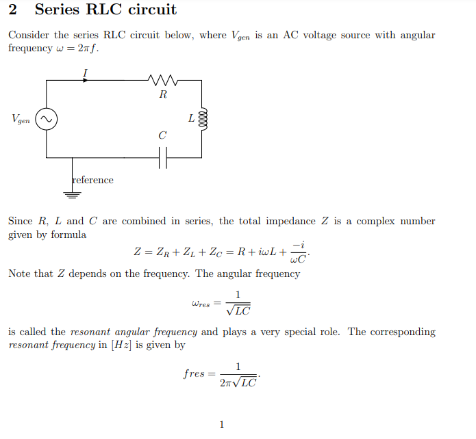 Solved 2 Series RLC circuit Consider the series RLC circuit | Chegg.com