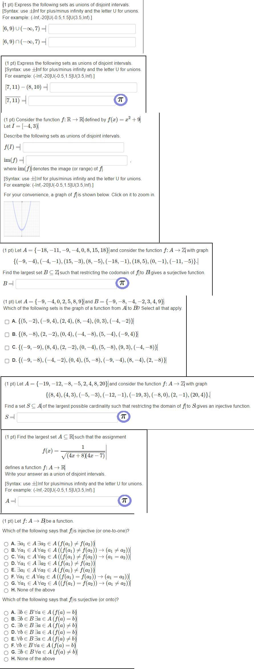 Solved (1 pt) Express the following sets as unions of | Chegg.com