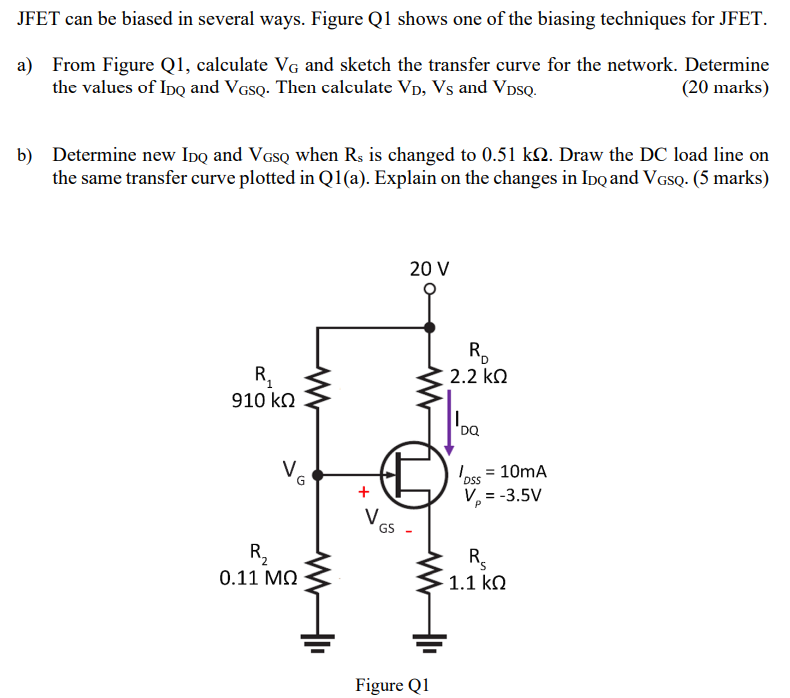 JFET can be biased in several ways. Figure Q1 shows | Chegg.com