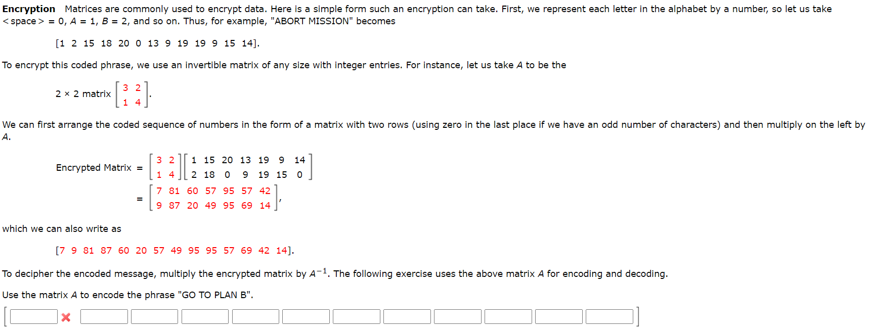 Solved Encryption Matrices are commonly used to encrypt | Chegg.com