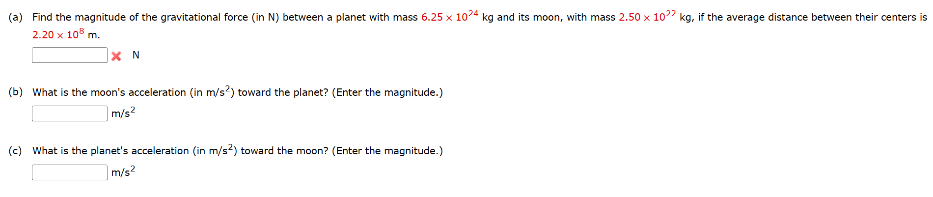 Solved \\( 2.20 \\times 10^{8} \\mathrm{~m} \\). * N (b) | Chegg.com