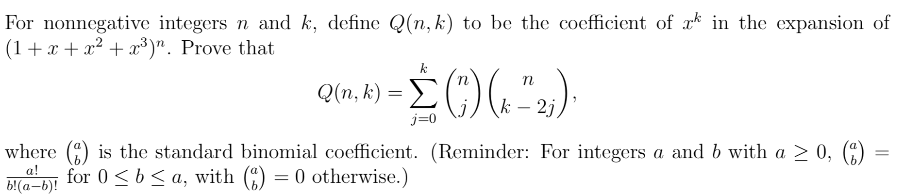 For nonnegative integers n and k, define Q(n,k) to be | Chegg.com