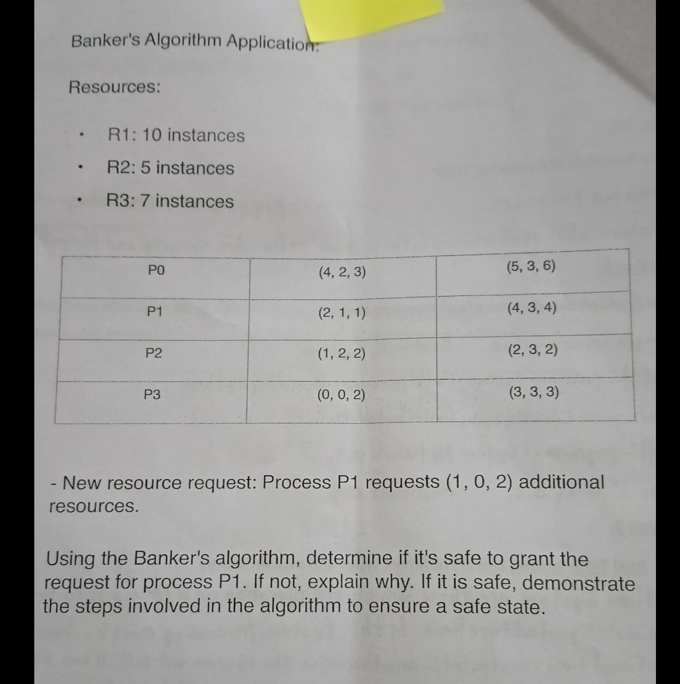 Solved Banker's Algorithm Application:Resources:R1: 10 | Chegg.com