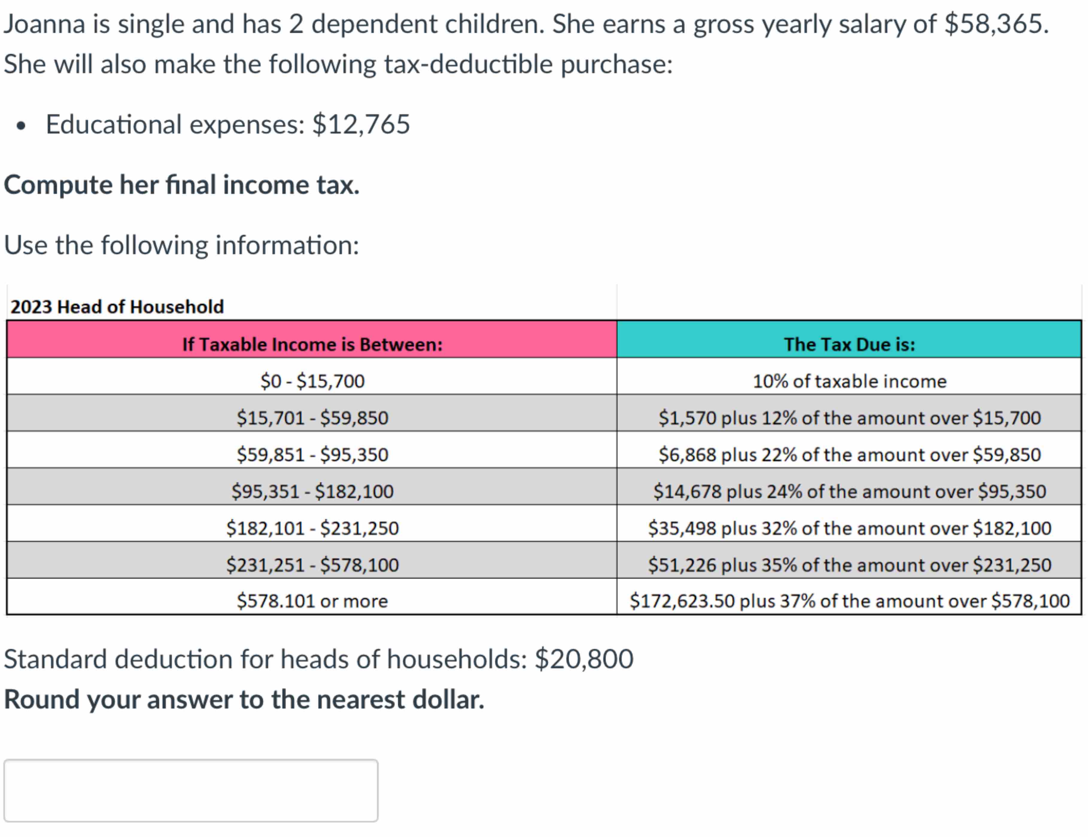 Solved Joanna is single and has 2 ﻿dependent children. She | Chegg.com