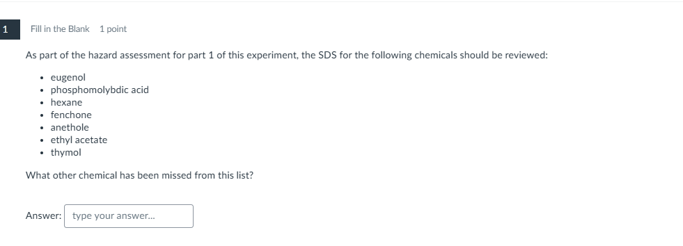 Solved As part of the hazard assessment for part 1 ﻿of this | Chegg.com