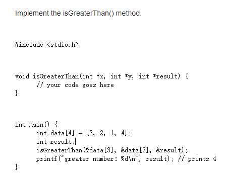 Solved Implement the isGreaterThan() method. #include void | Chegg.com