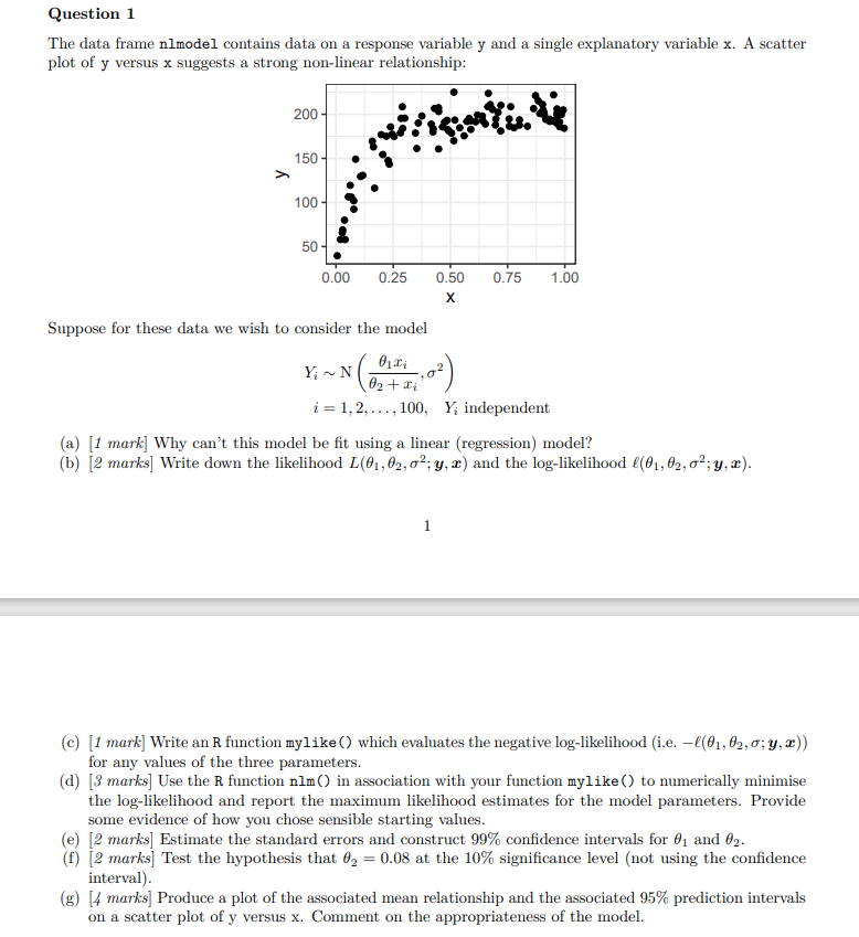 Solved The data frame nlmodel contains data on a response | Chegg.com