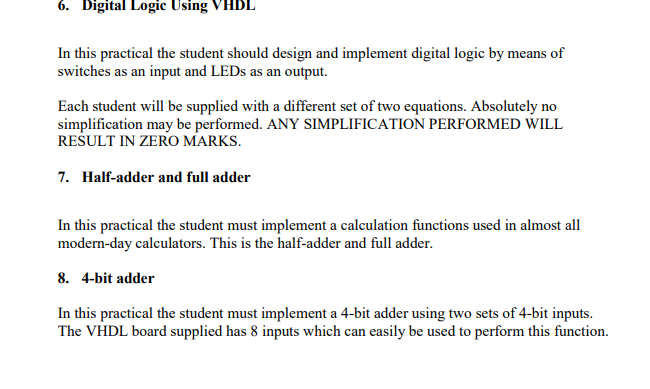Solved 6. Digital Logic Using VHDL In this practical the | Chegg.com