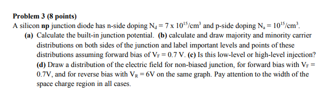 Solved Problem 3 (8 points) A silicon np junction diode has | Chegg.com