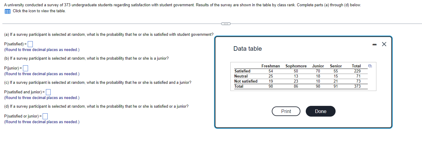 Solved Click the icon to view the table. (a) If a survey | Chegg.com