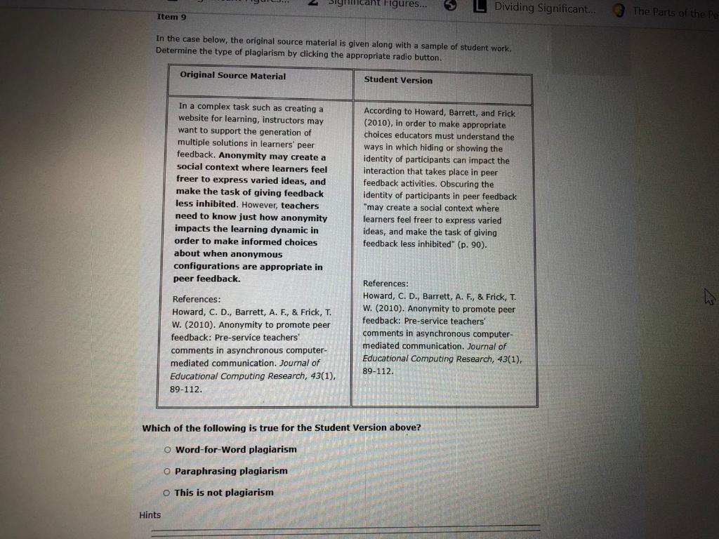 Solved Dividing significant... The Parts of the pe Item 8 In | Chegg.com