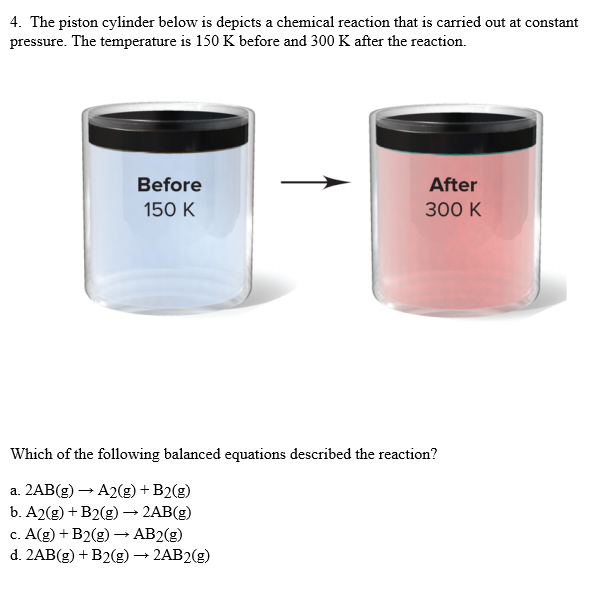 Solved 4. The piston cylinder below is depicts a chemical | Chegg.com
